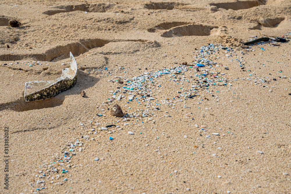 Microplastic pollution littering Waimanalo Beach in Hawaii Stock Photo ...