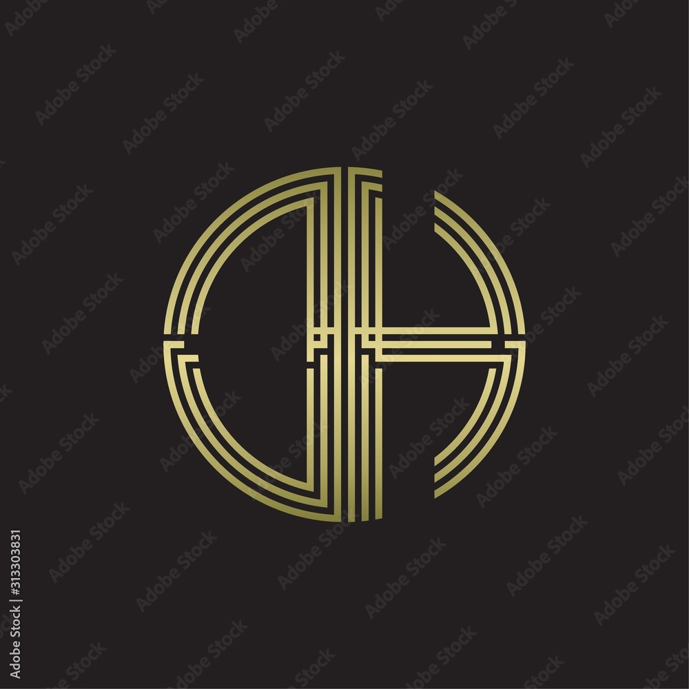 DH Logo monogram triple ribbon style line design template isolated with ...