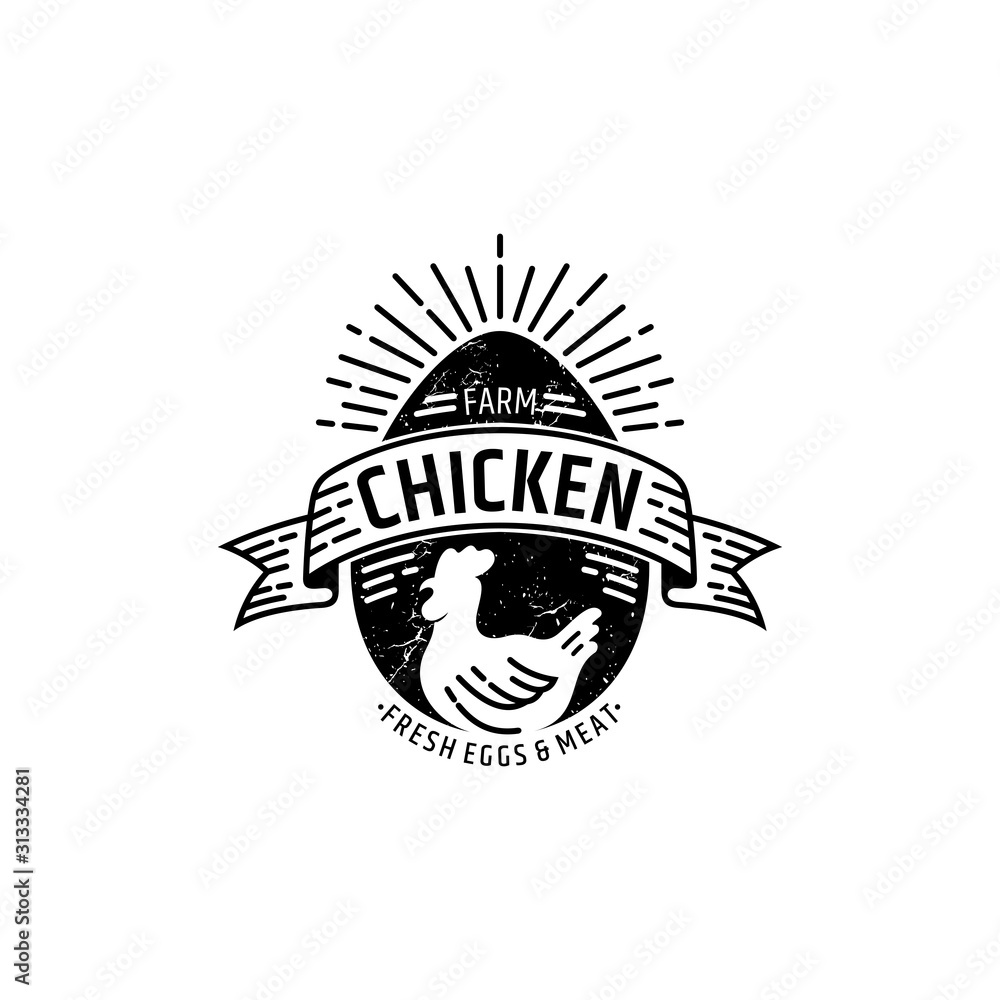 Vector de Stock Chicken farm vintage logo design. Emblem eggs and ...