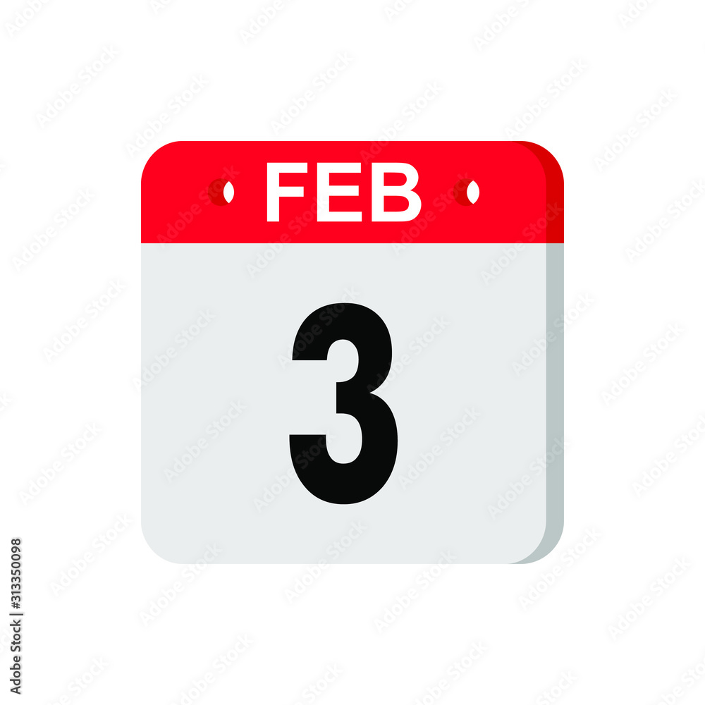 february 3 - Red calendar Icon. Calendar Icon with shadow. Flat style ...