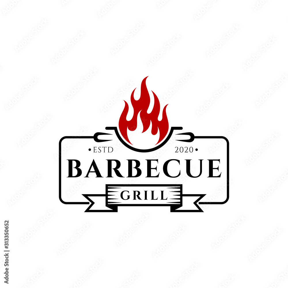 Vintage barbecue grill restaurant logo design. BBQ emblem / badges logo ...
