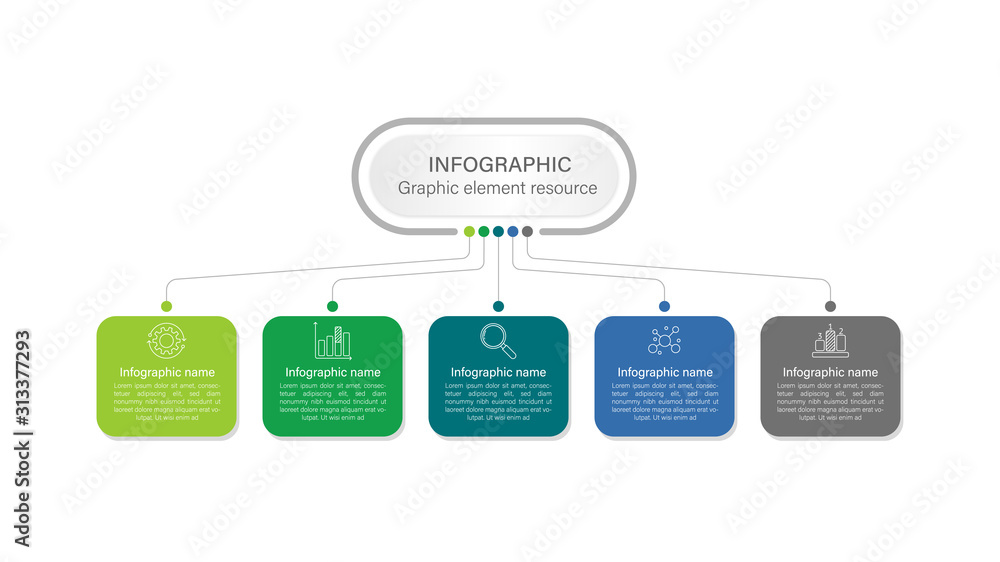Flat Infographics 5 process flow design vector and marketing can be ...
