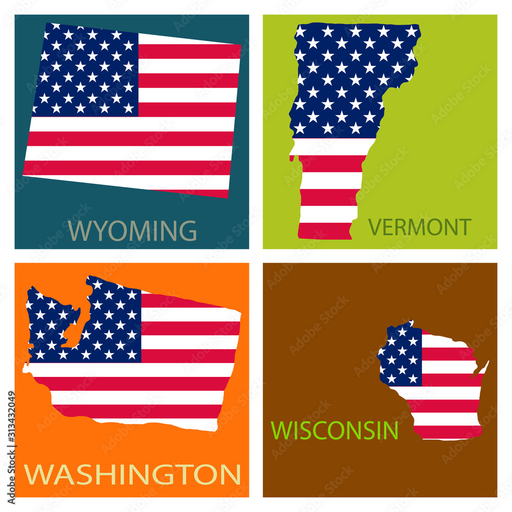 Poster map of United States of America with state names. Flag print map ...
