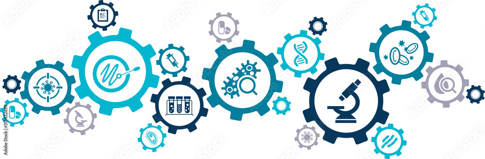 microbiology icon concept: laboratory testing, diagnostics, virology ...