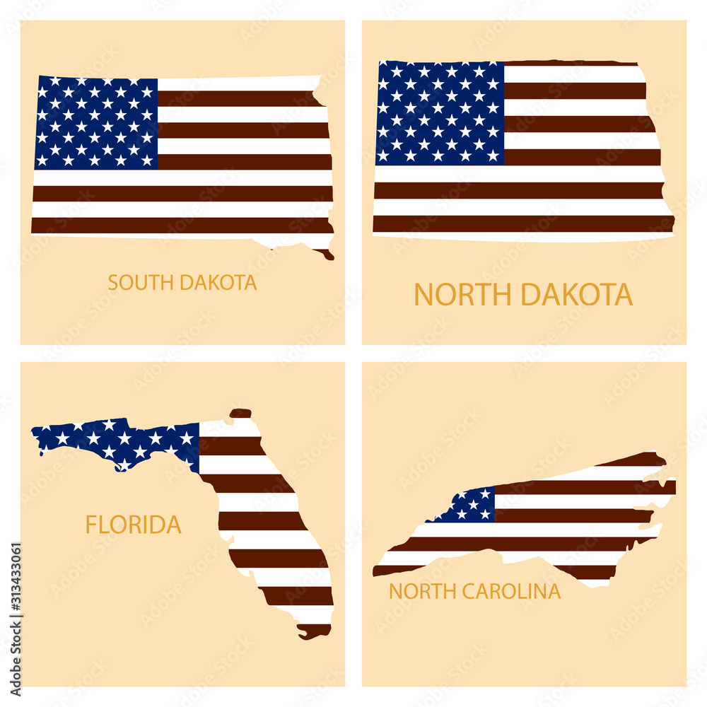 Poster map of United States of America with state names. Flag print map ...