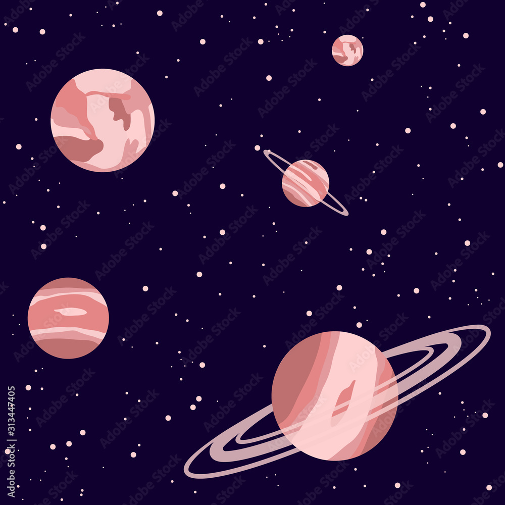 Pink Planets In Space