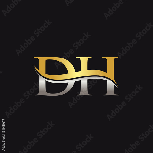 Initial Gold And Silver letter DH Logo Design with black Background. DH ...