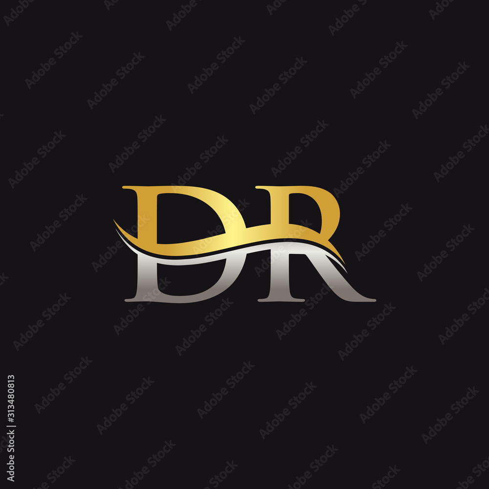 Initial Gold And Silver letter DR Logo Design with black Background. DR ...
