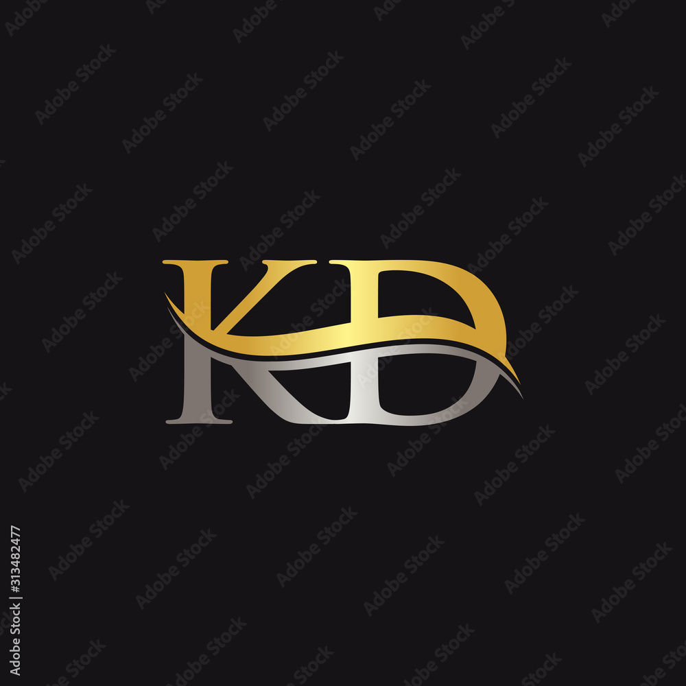 Initial Gold And Silver letter KD Logo Design with black Background ...