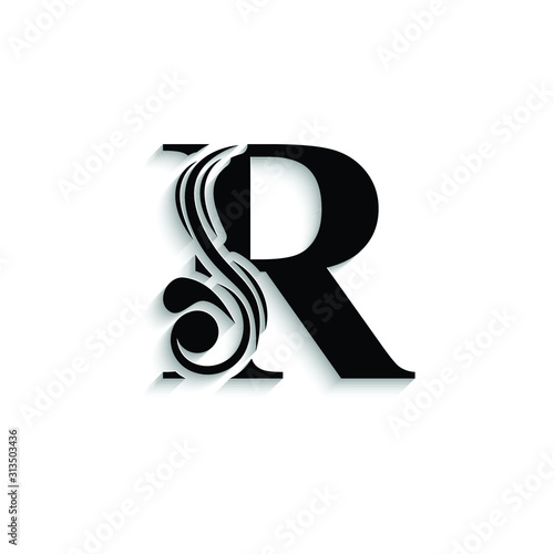 letter R. Black flower alphabet. Beautiful capital letters with shadow ...