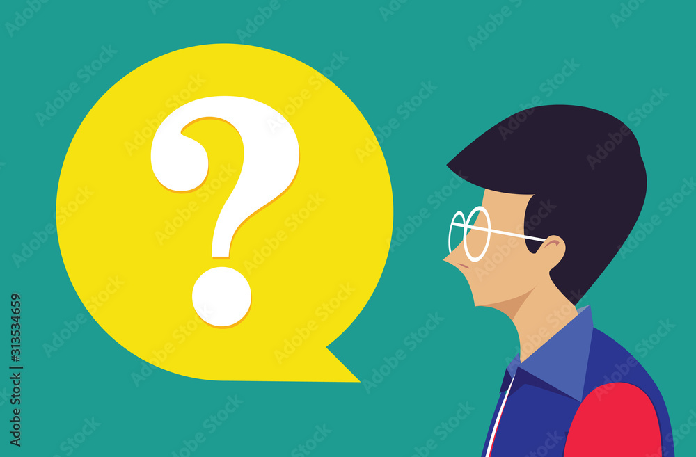 Thinking man with a big empty bubble. in question mark icon Vector ...
