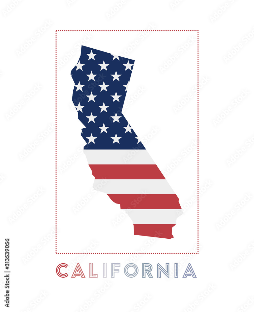 California Logo. Map of California with US state name and flag ...