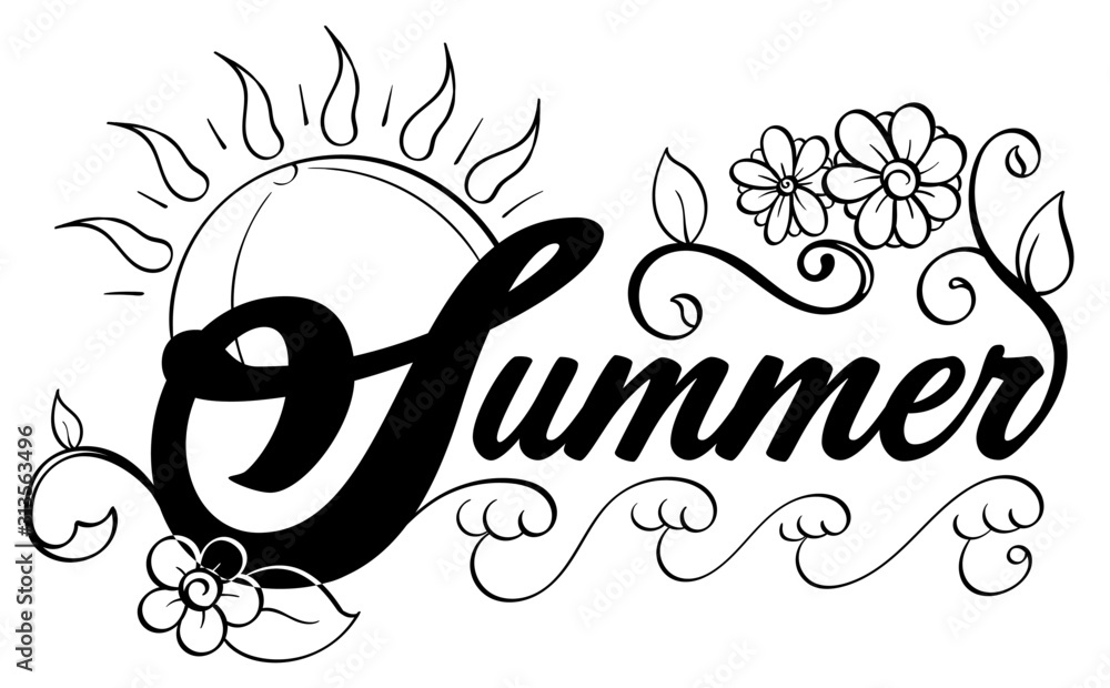Summer Word Art Black and White Stock Vector | Adobe Stock