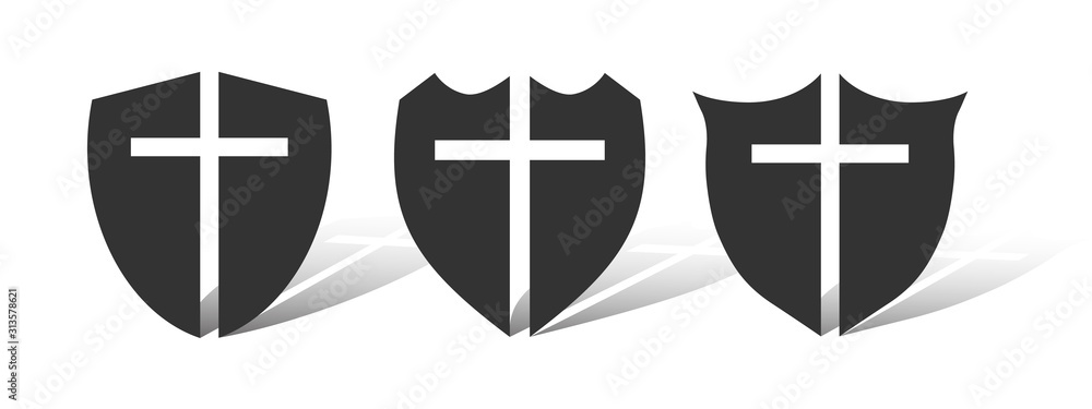 Christian cross and shield of faith. Christian church vector logo ...
