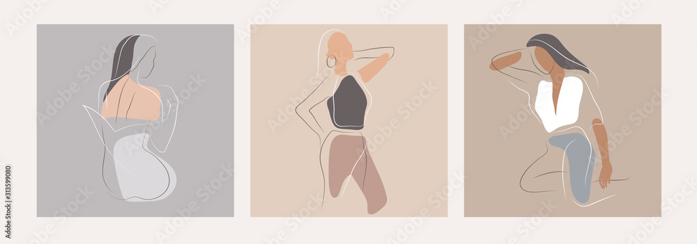 Feminine concept design template and illustration. Woman in minimal ...