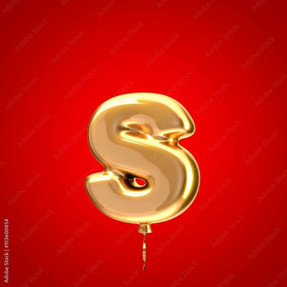 Gold balloon font letter S lowercase Stock Illustration | Adobe Stock