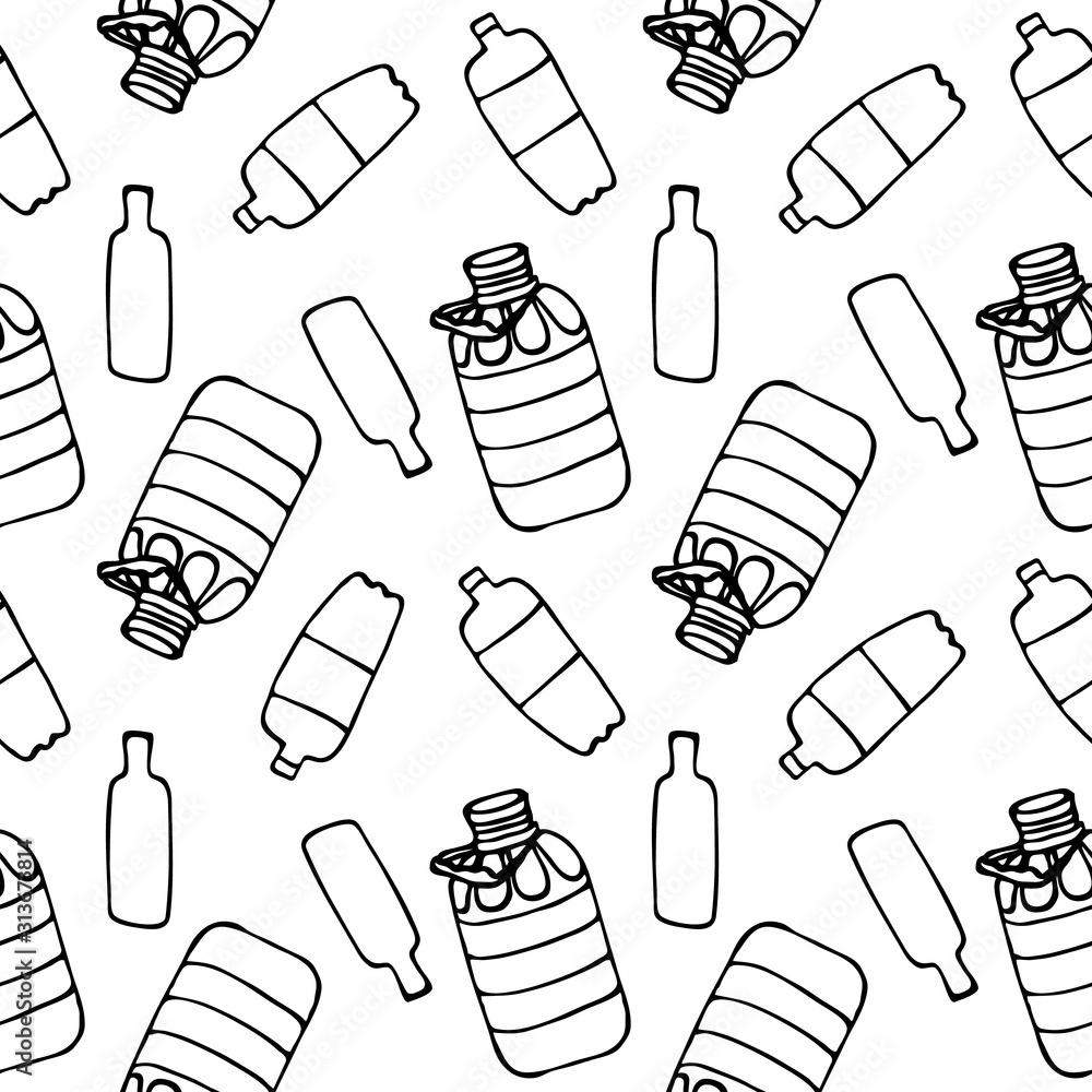 Black and white seamless pattern with plastic bottles. Pattern for a ...