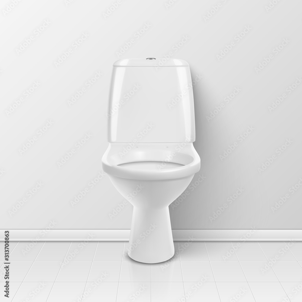 Vector 3d Realistic White Ceramic Toilet in the Bathroom, Toilet Room ...