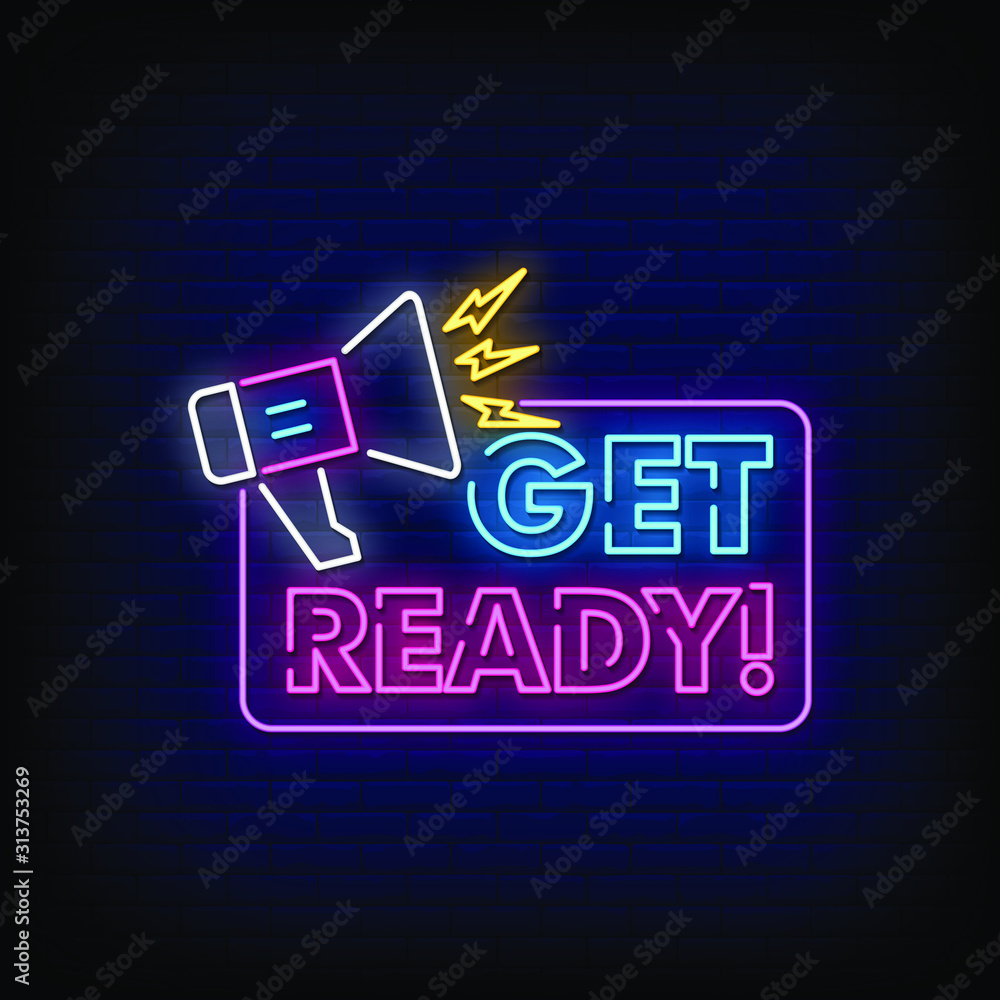 Get ready Neon Signs Style Text Vector Stock Vector | Adobe Stock
