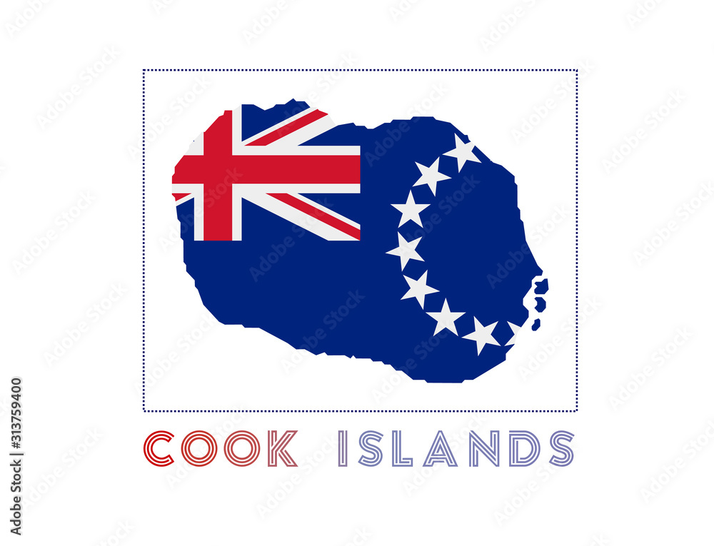 Cook Islands Logo. Map of Cook Islands with island name and flag. Powerful vector illustration ...