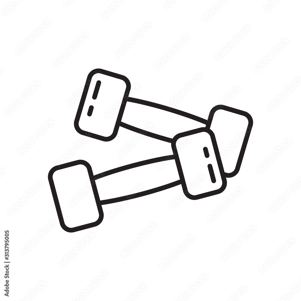 Two dumbbells icon. Thin line art template for sport logo. Black and white simple illustration ...