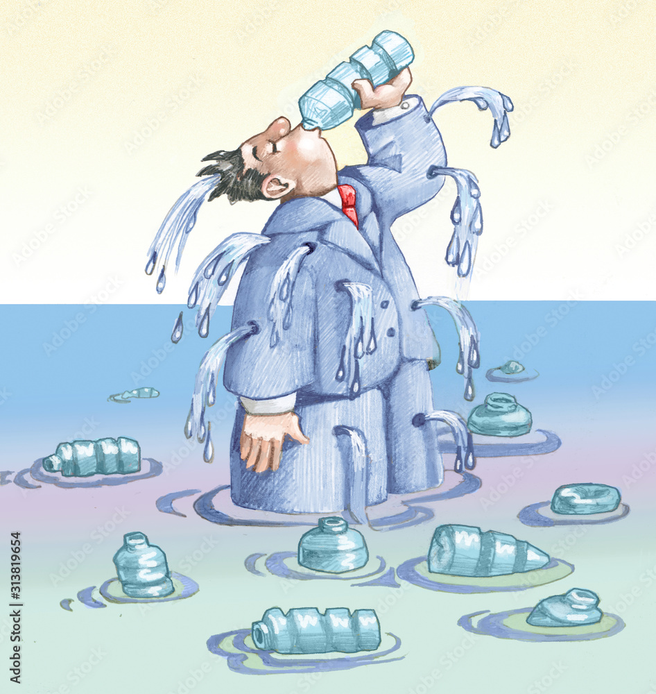 wastes water political cartoon pollution concept Stock Illustration ...