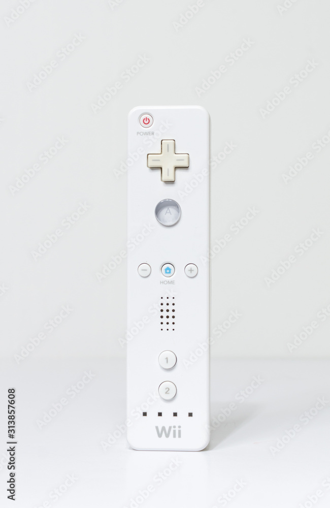 london, england 05/052019 Nintendo wii Controller on a white isolated ...