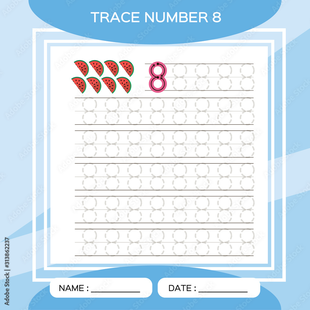 Trace number 8. Eight. Children educational game. Kids learning ...