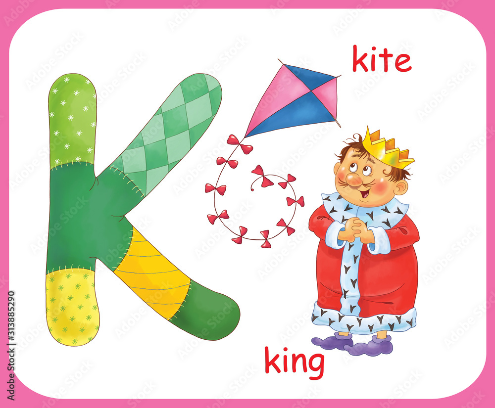 Stock-Illustration „English alphabet. ABC. Capital letter K. King, kite ...