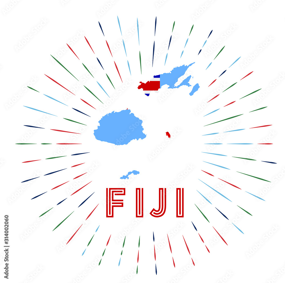 Fiji sunburst badge. The country sign with a map of Fiji and the Fijian ...