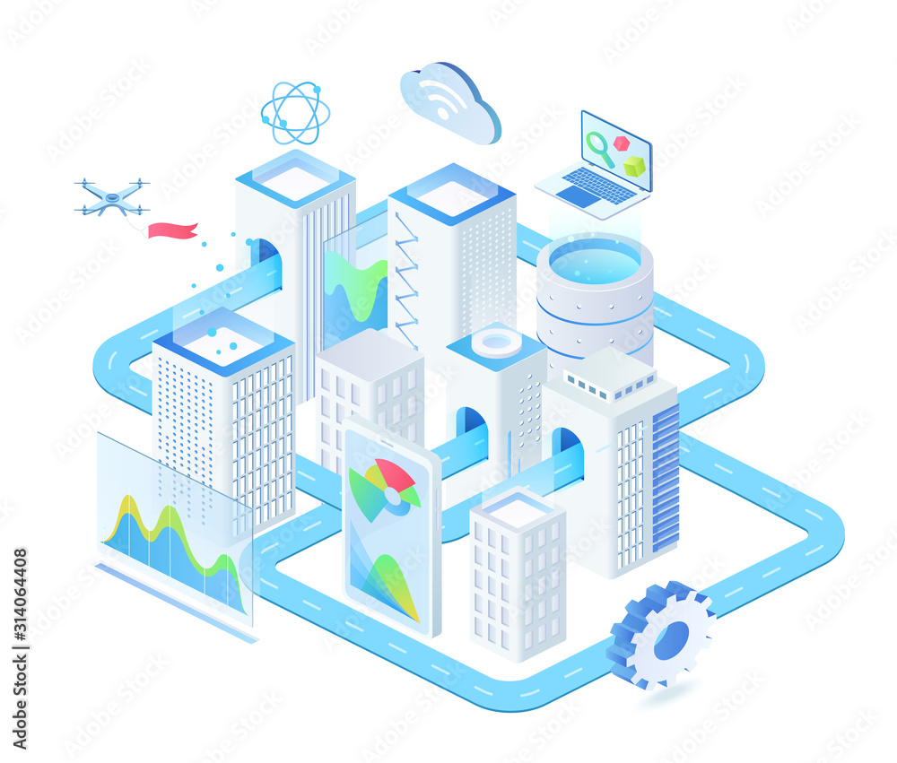 Digital technologies isometric vector illustration. Industrial ...
