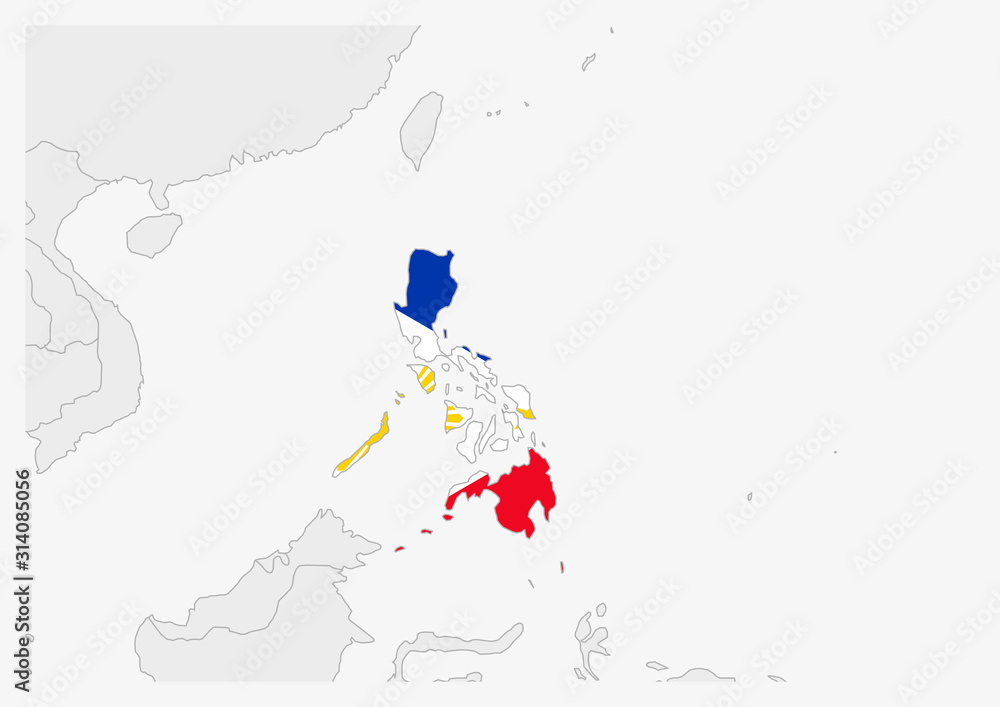 Philippines map highlighted in Philippines flag colors Stock Vector ...