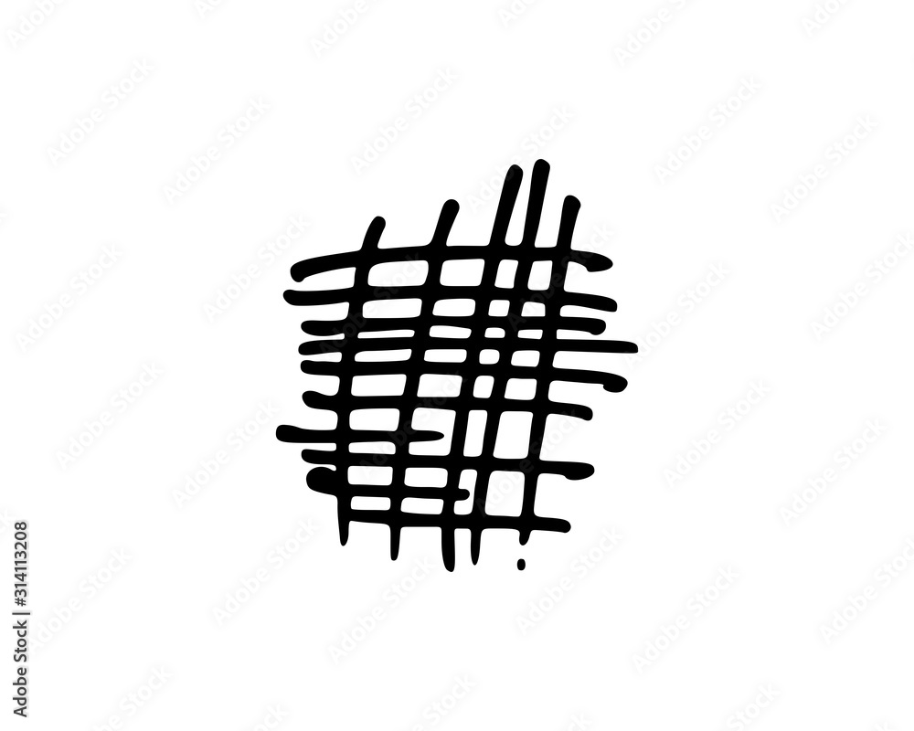 Woven threads, black ink crosshatching outline, vector illustration ...