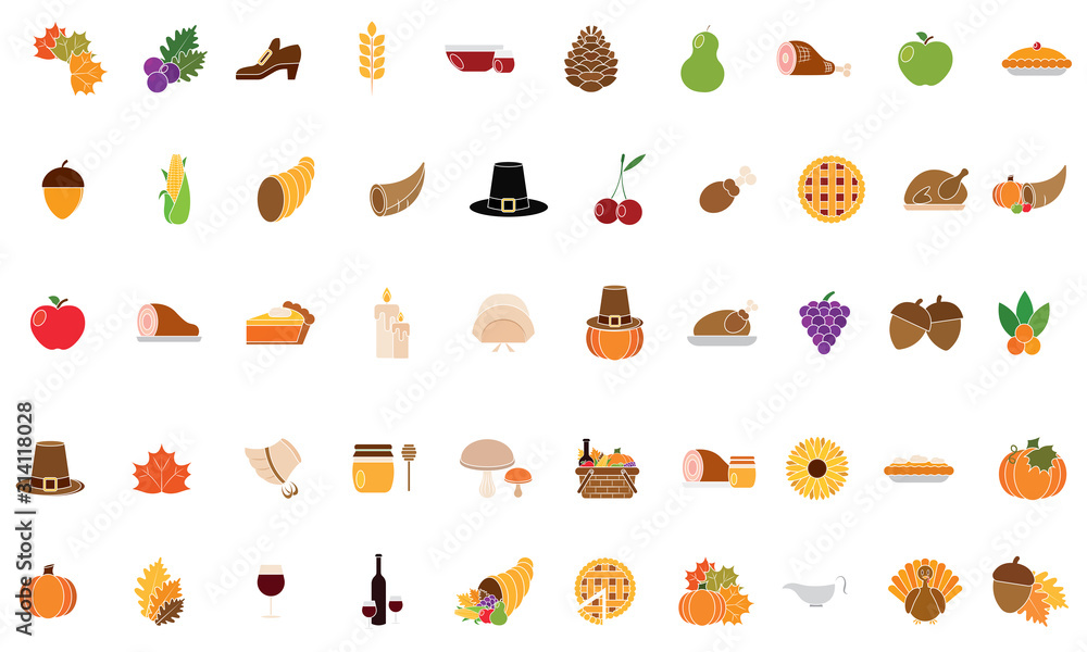 Set of thanksgiving icons Stock Vector | Adobe Stock
