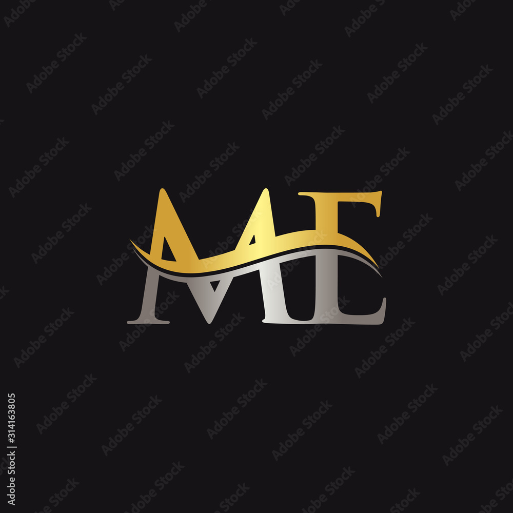 Initial Gold And Silver letter ME Logo Design with black Background ...