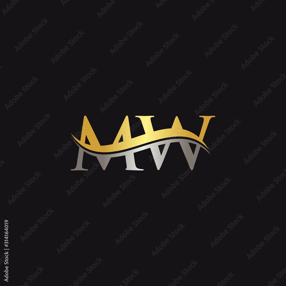 Initial Gold And Silver letter MW Logo Design with black Background ...