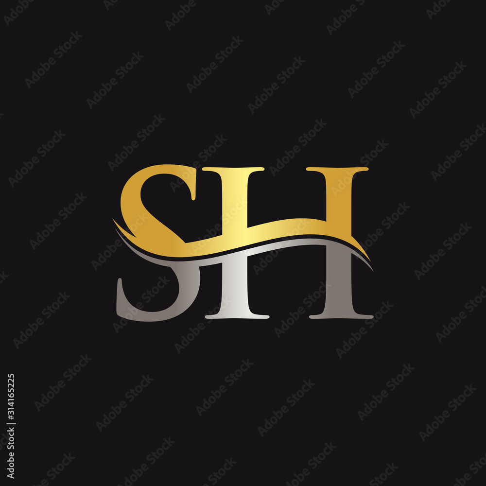 Gold And Silver letter SH Logo Design with black Background. SH Letter ...