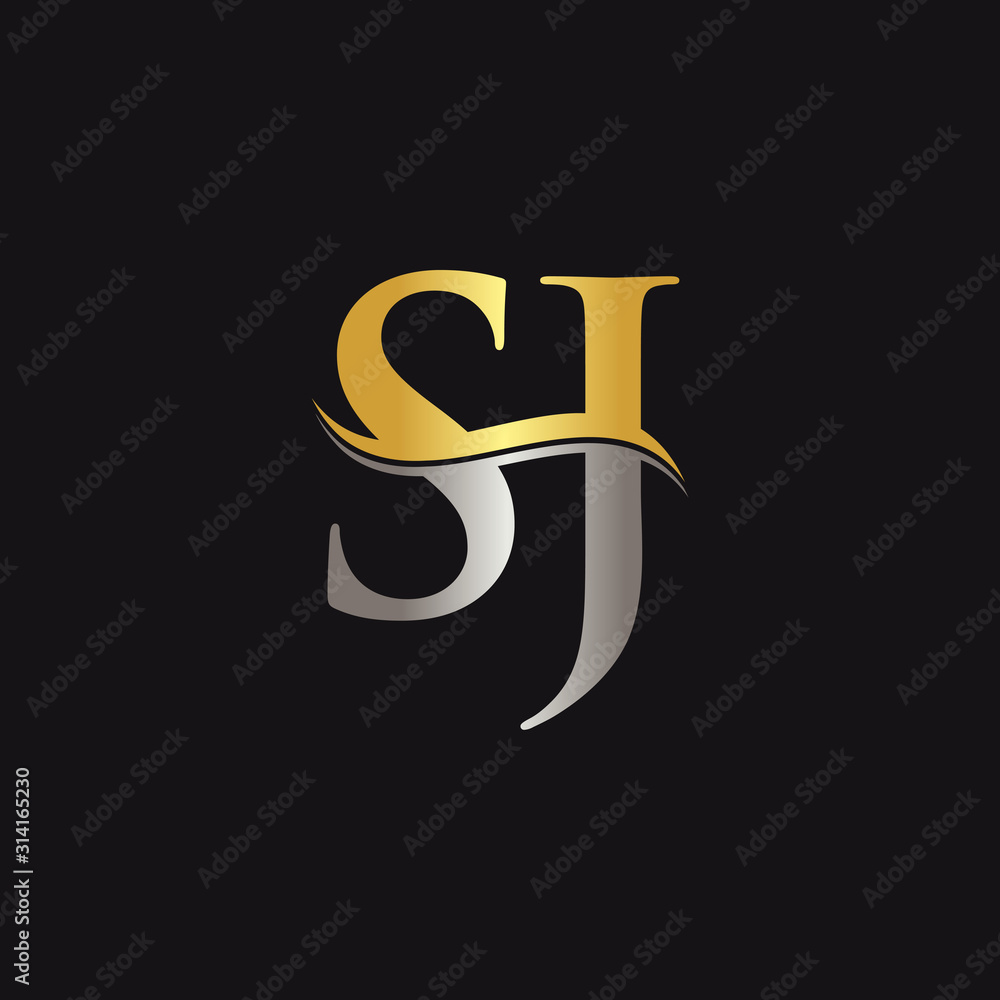 Stock-Vektorgrafik „Gold And Silver letter SJ Logo Design with black ...