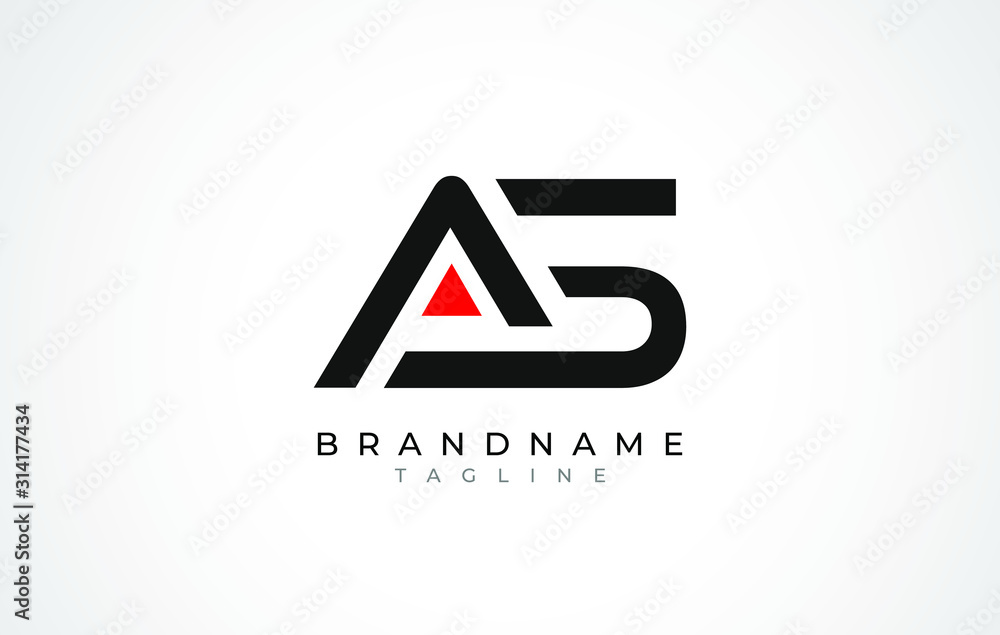 A S Logo. AS Letter Logo Design with Black and Red Color. Stock Vector ...
