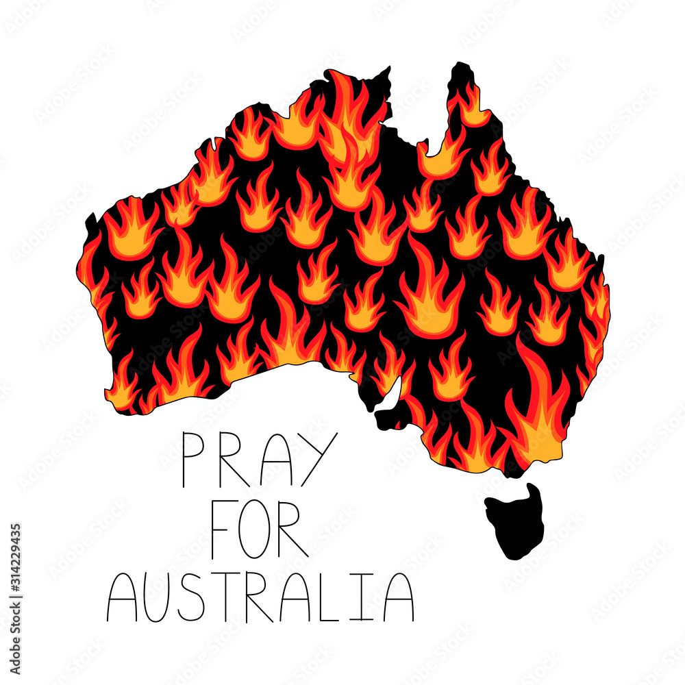 Silhouette of Australia, contour on a white background. Isolate Caption ...