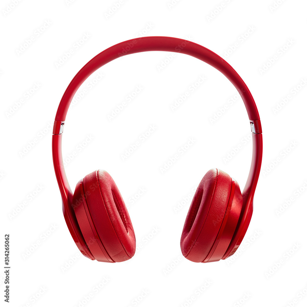 Red wireless headphone on white background. Headphones isolated on a ...