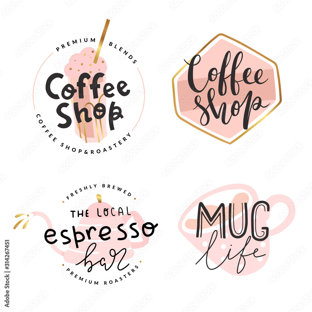 Collection of coffee shop logotypes, vector symbols with pastel color ...