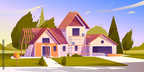 Unfinished house construction. Vector cartoon illustration of ...