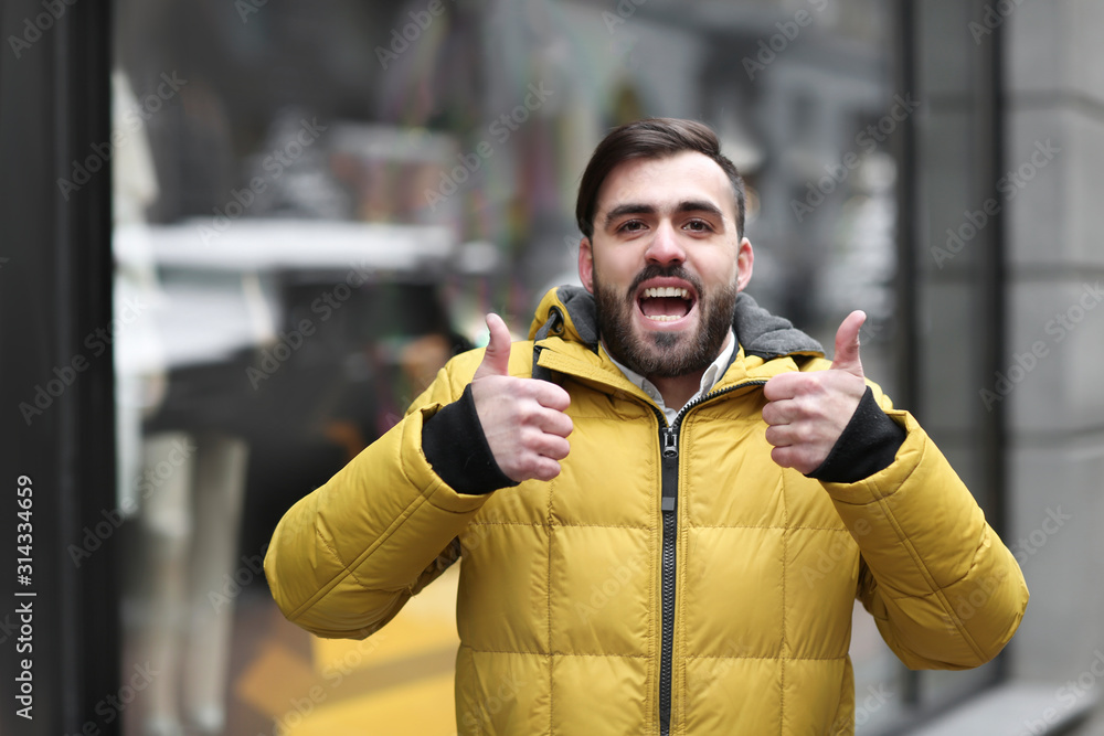 Stock-Foto „Man, male, guy, joy, happy, happines, smile, like, positive ...