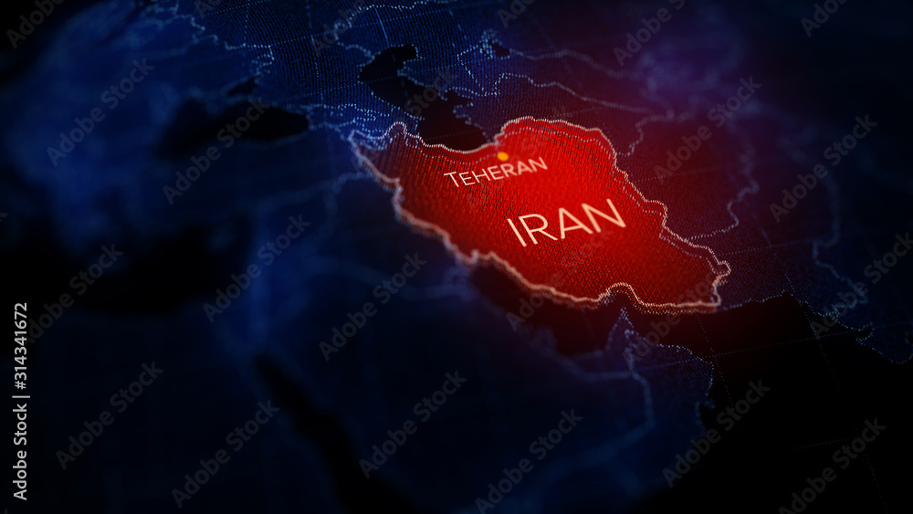 3d illustration, Middle east region map with Iran. Map of Iran a symbol ...