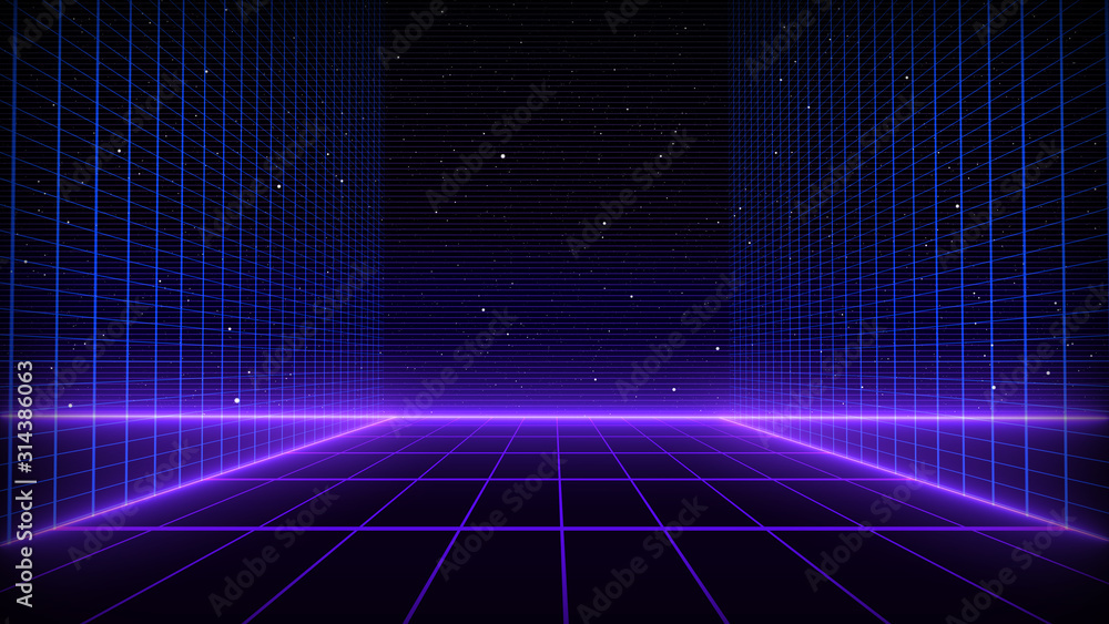 Retro cyberpunk style 80s Sci-Fi Background Futuristic with laser grid ...
