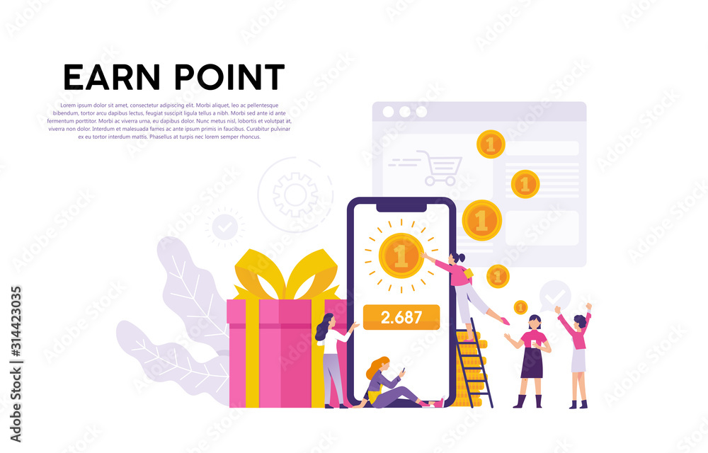 illustrated concept of consumers who collect points as rewards from the ...