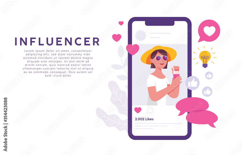concept of illustration of women as social media influencers who are on ...