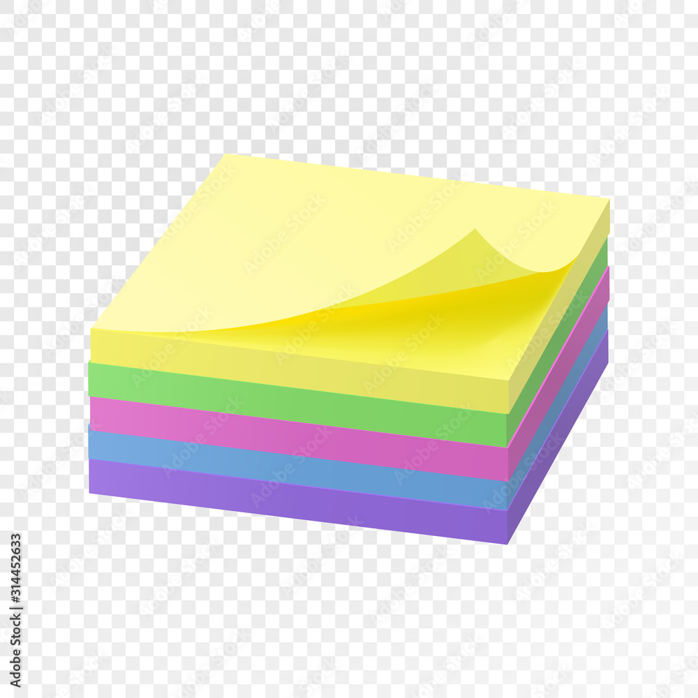 Realistic block of multi-colored note paper. with shadow and curled ...