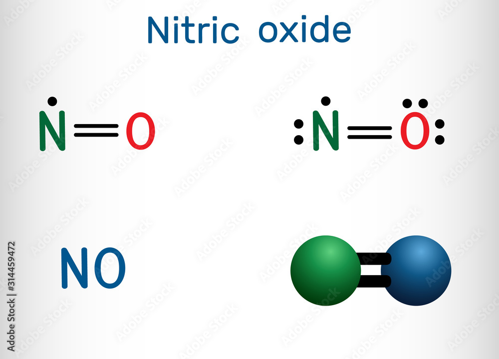 Nitric oxide, nitrogen monoxide, NO molecule. Structural chemical ...